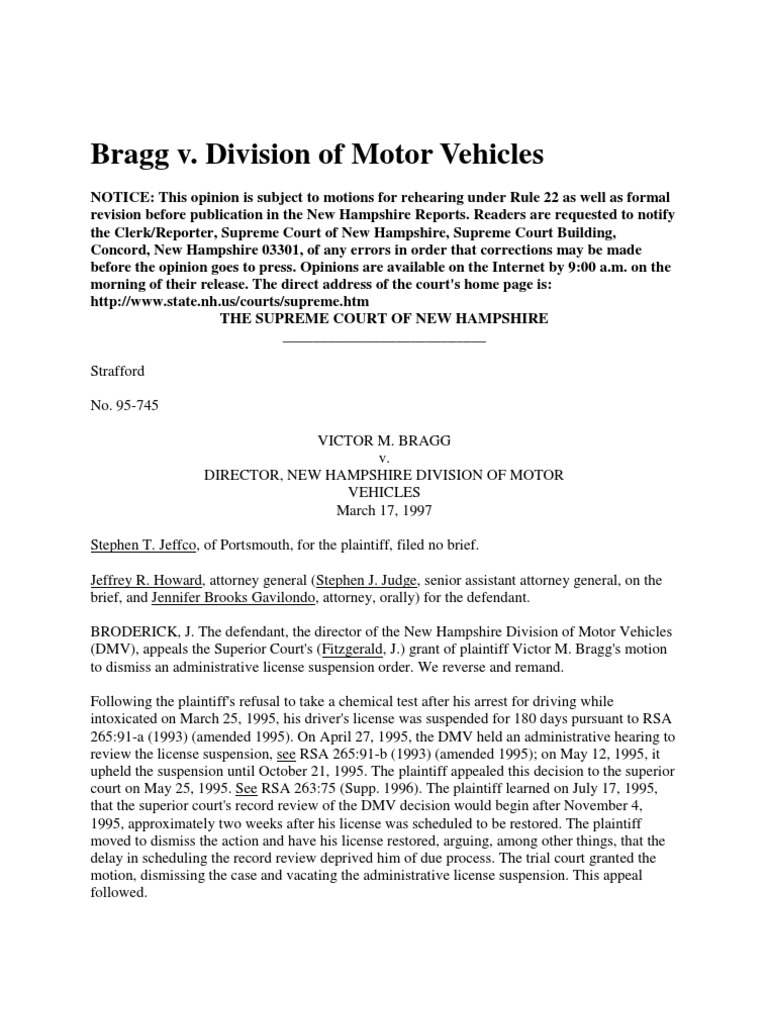 Bragg v. Division of Motor Vehicles | PDF | Fourteenth Amendment To The ...