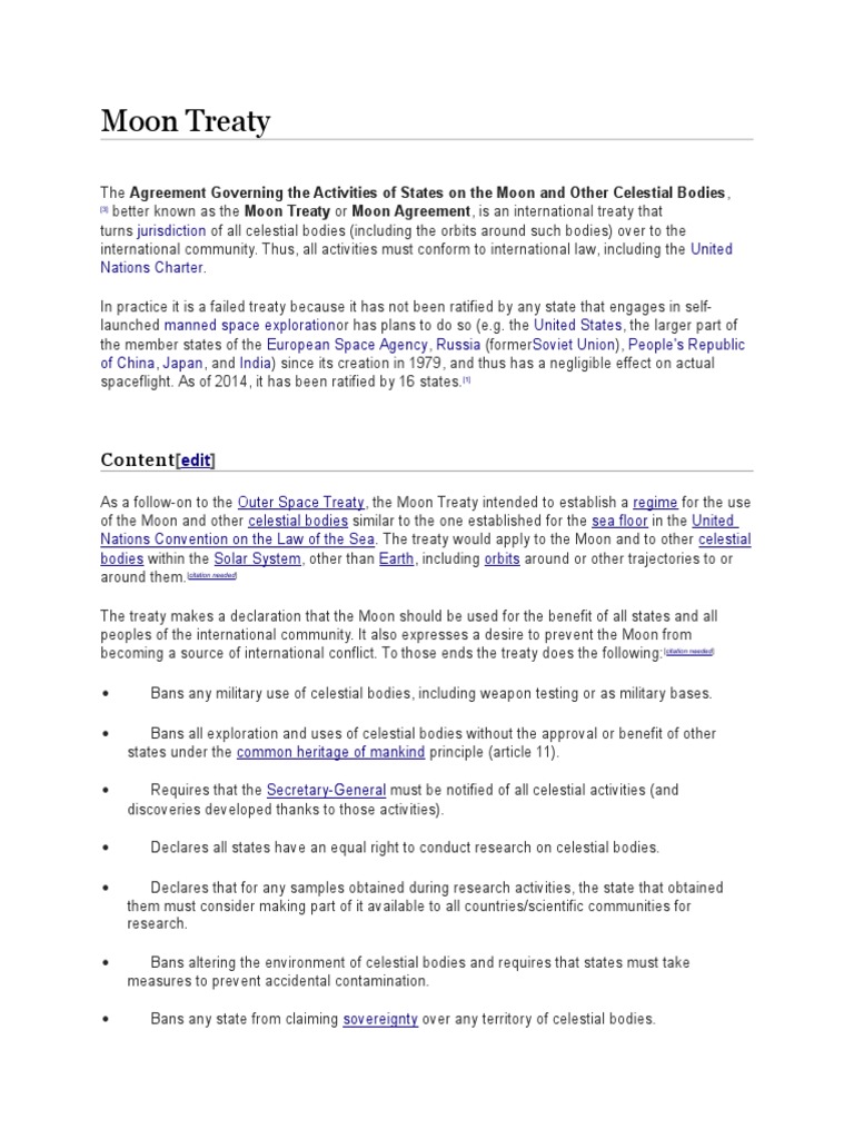 Moon Treaty: Content | PDF | International Law | International Relations