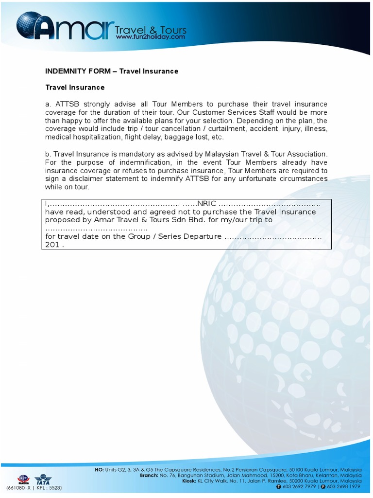 Travel Insurance - Indemnity Form | PDF