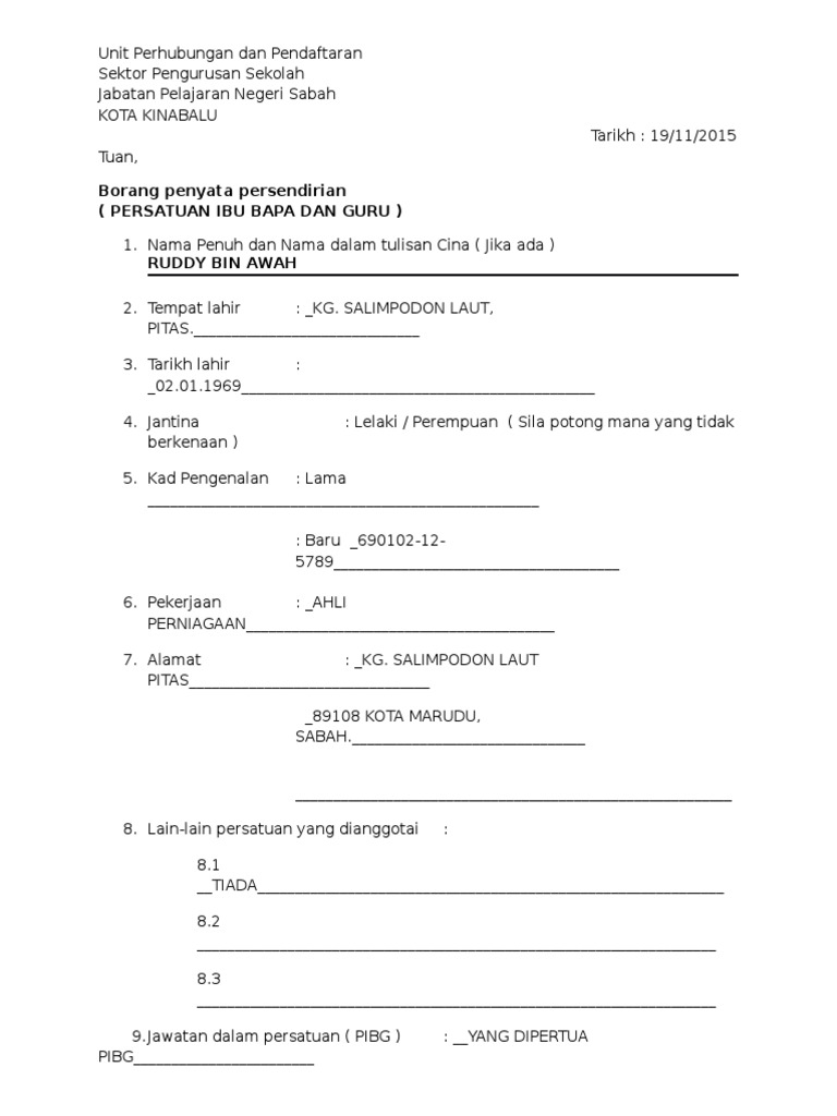 Borang AJK PIBG | PDF