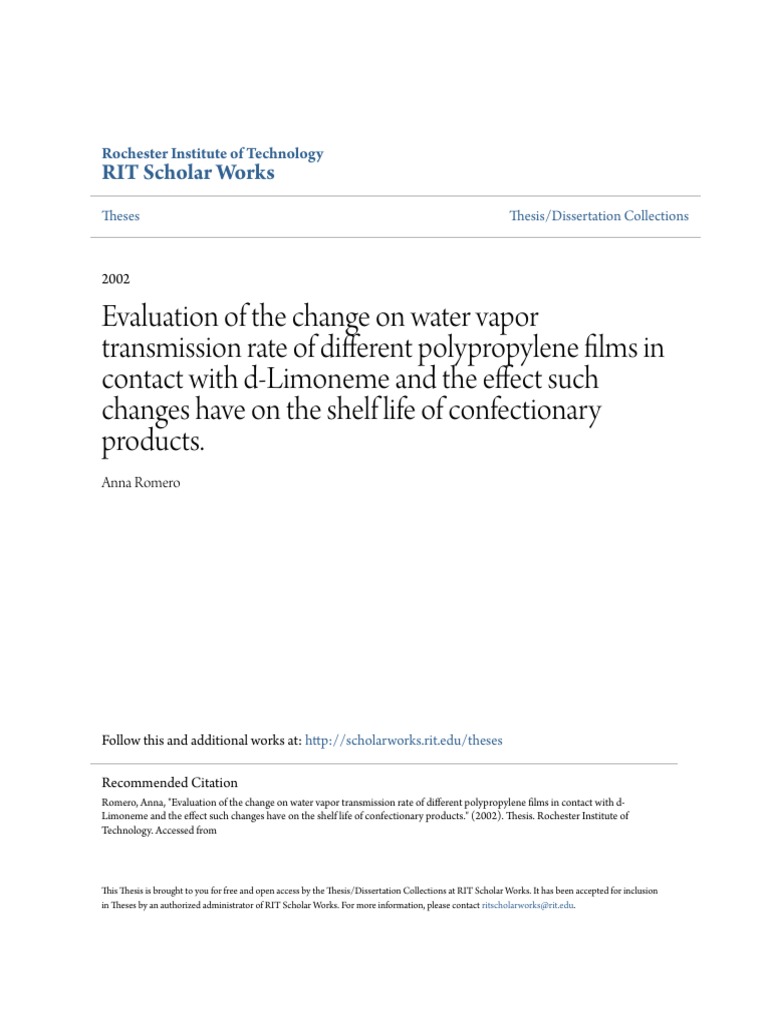 WVTR Changes in Polypropylene Films | PDF | Shelf Life | Polymers