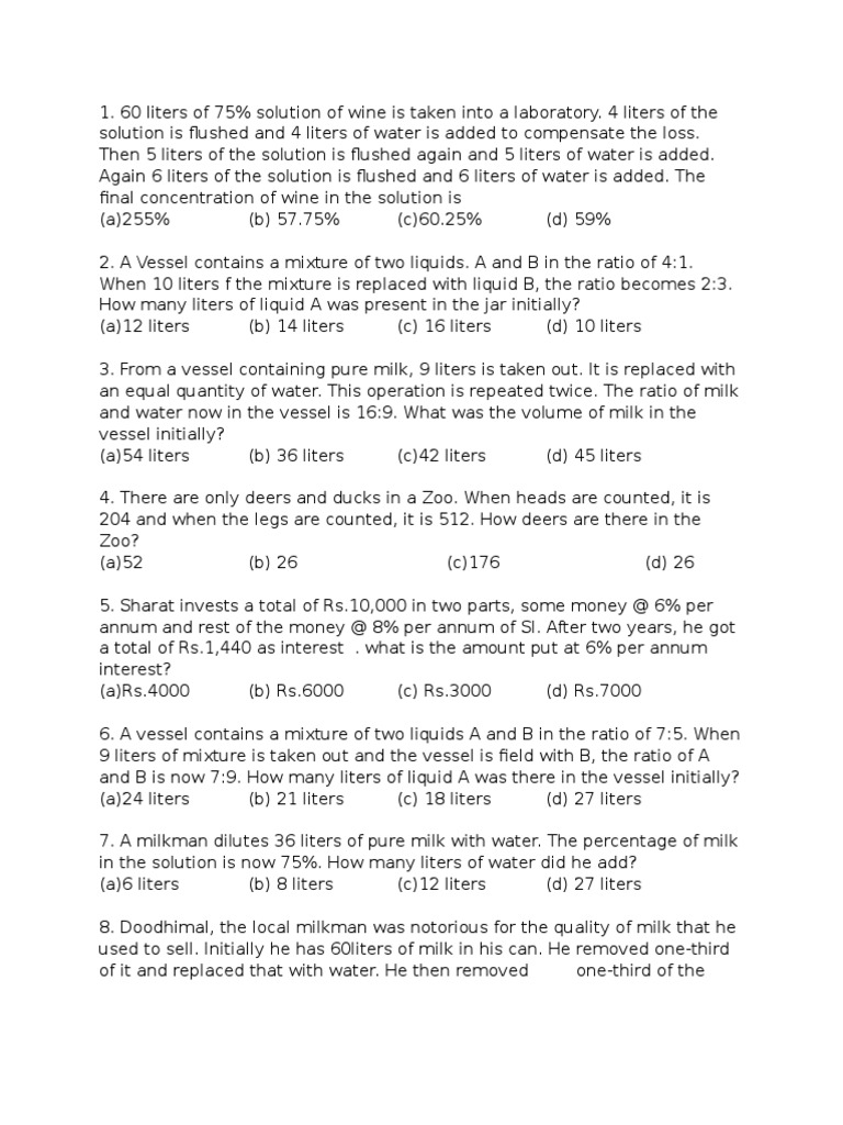 Alligation and Mixture (Aptitude) | PDF | Concentration | Solution