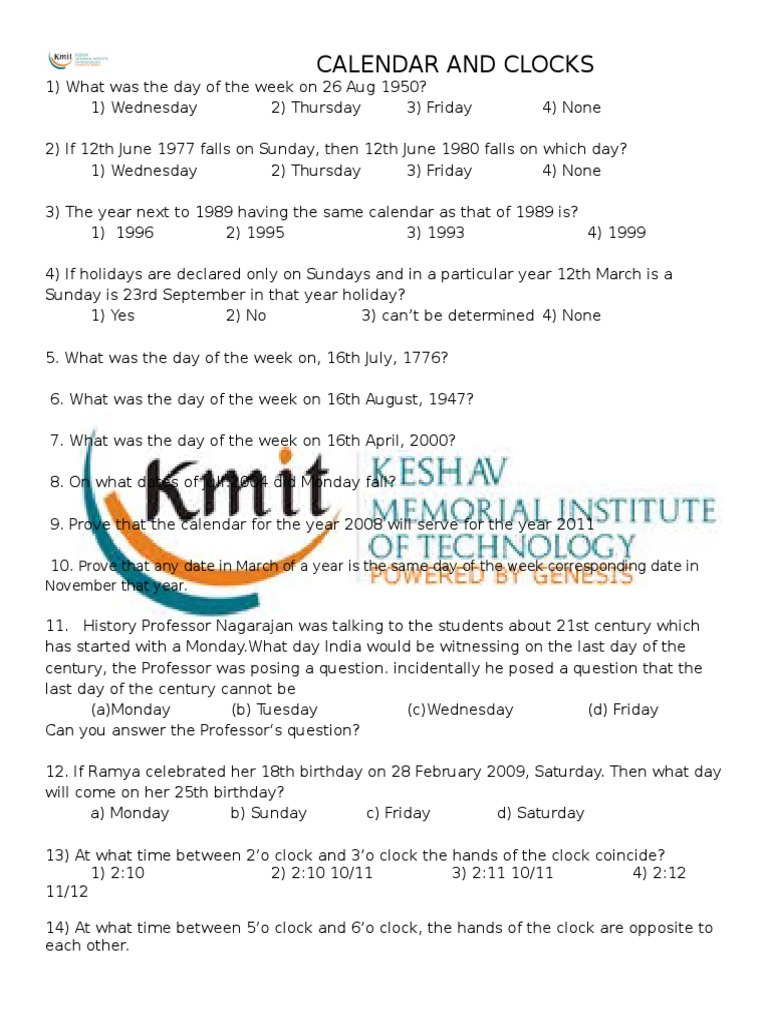 Calendar & Clocks | PDF | Observances