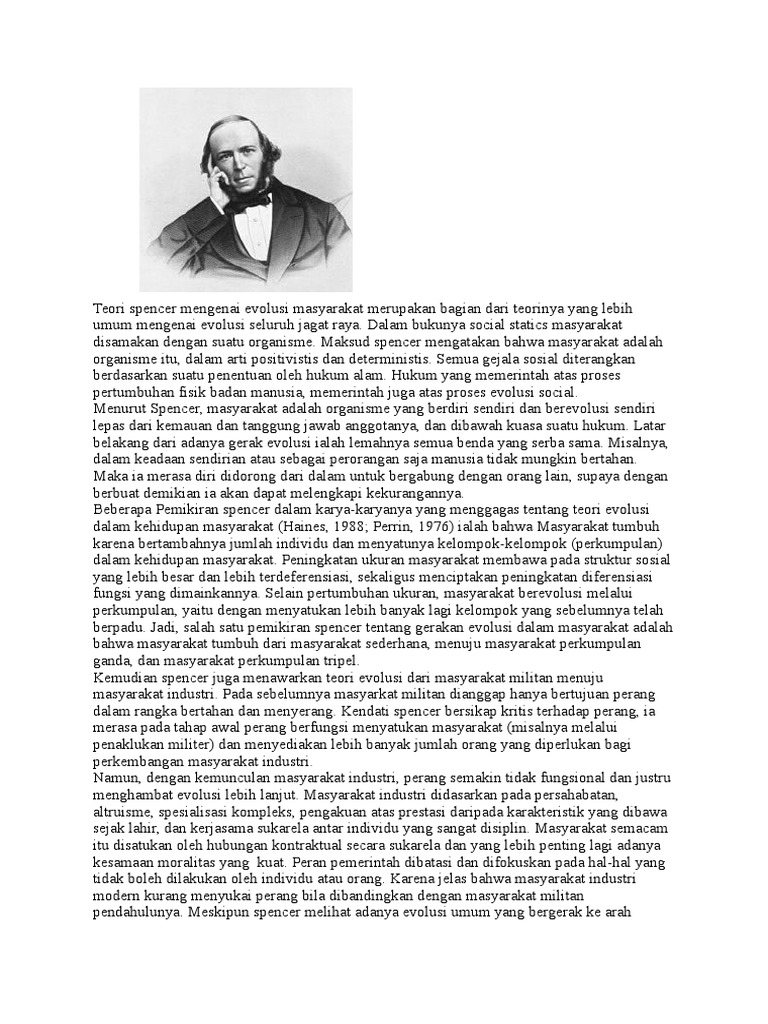 Teori Spencer Mengenai Evolusi Masyarakat Merupakan Bagian Dari
