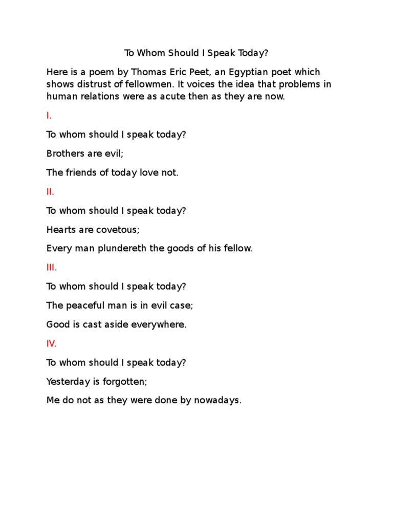 To Whom Should I Speak Today - Thomas Eric Peet Analysis | PDF | Emotions