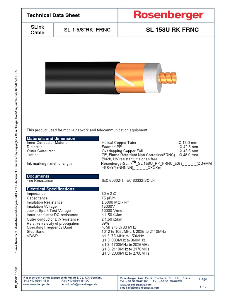 SL 158u RK FRNC - LV - B | PDF | Coaxial Cable | Electromagnetism