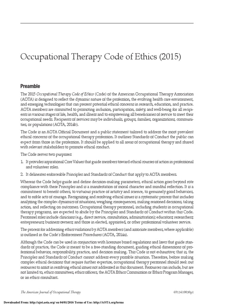 Occupational Therapy Code of Ethics (2015) : Preamble | PDF ...