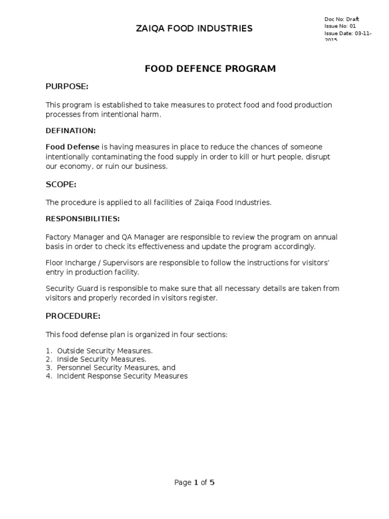 Food Defense Program Security Measures | PDF | Physical Security | Safety