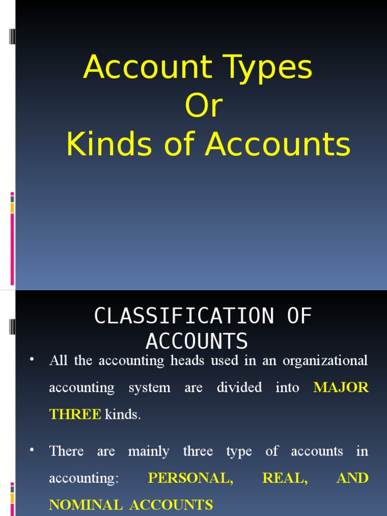 Account Types or Kinds of Accounts | PDF | Debits And Credits | Accounting