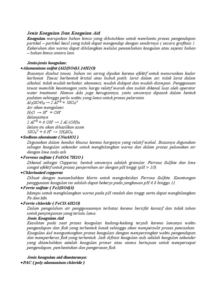 Jenis Koagulan dan Flokulan dalam Pengolahan Air | PDF