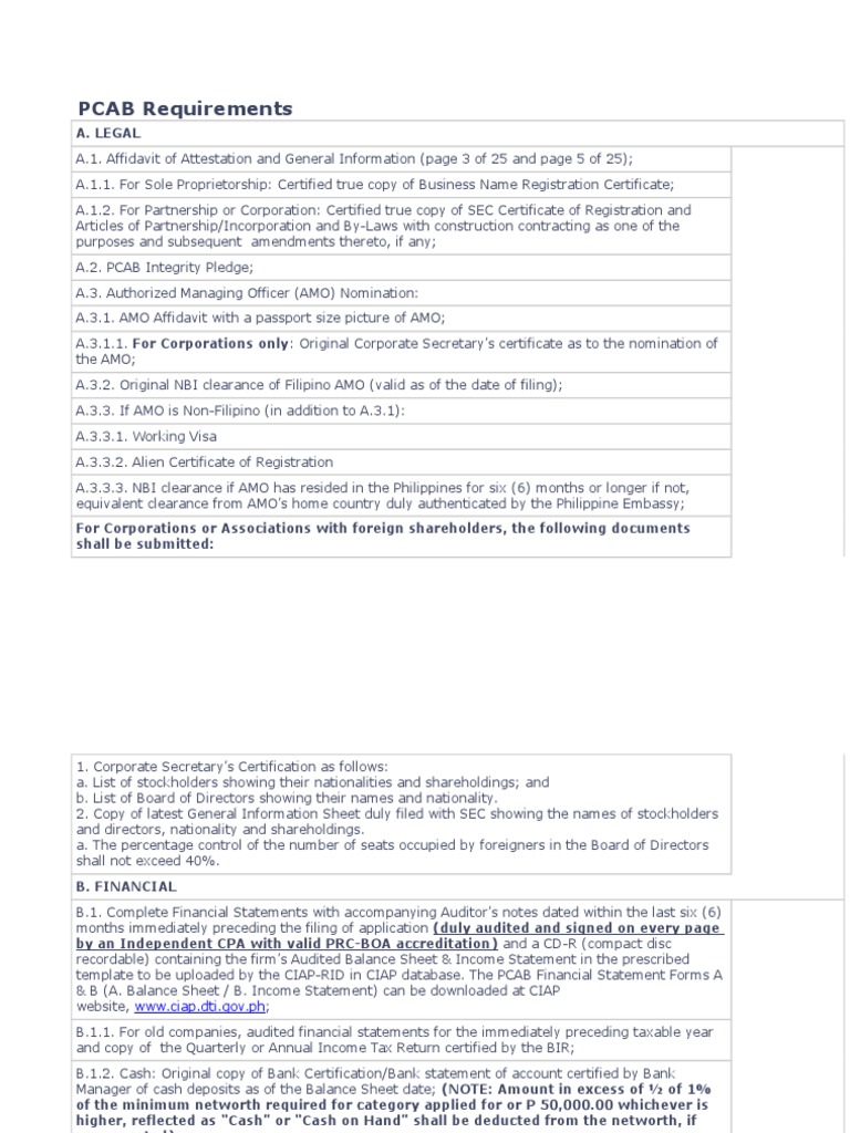 PCAB Requirements | PDF | Board Of Directors | Receipt