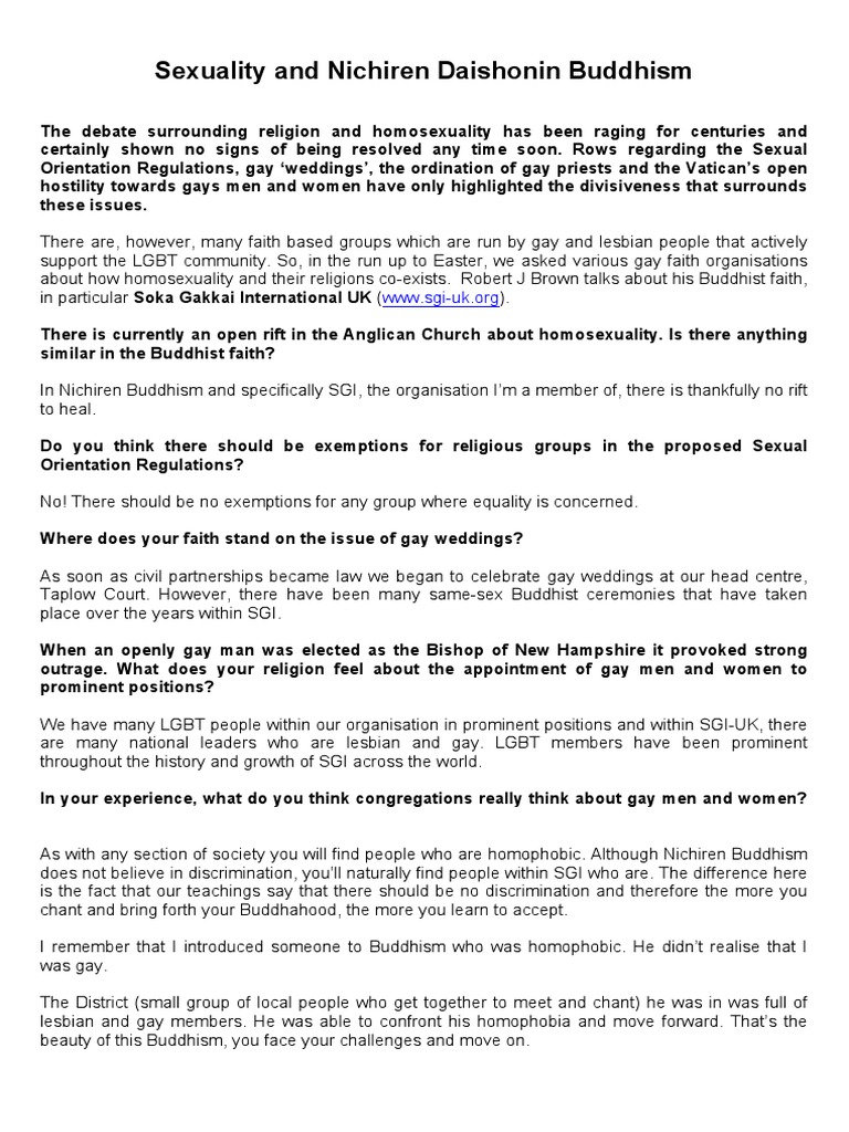 Sexuality and Nichiren Daishonin Buddhism | PDF | Homosexuality | Lgbt