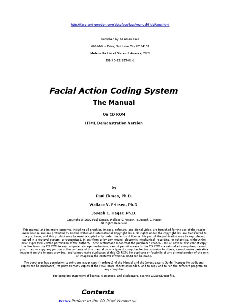 Facial Action Coding System: The Manual