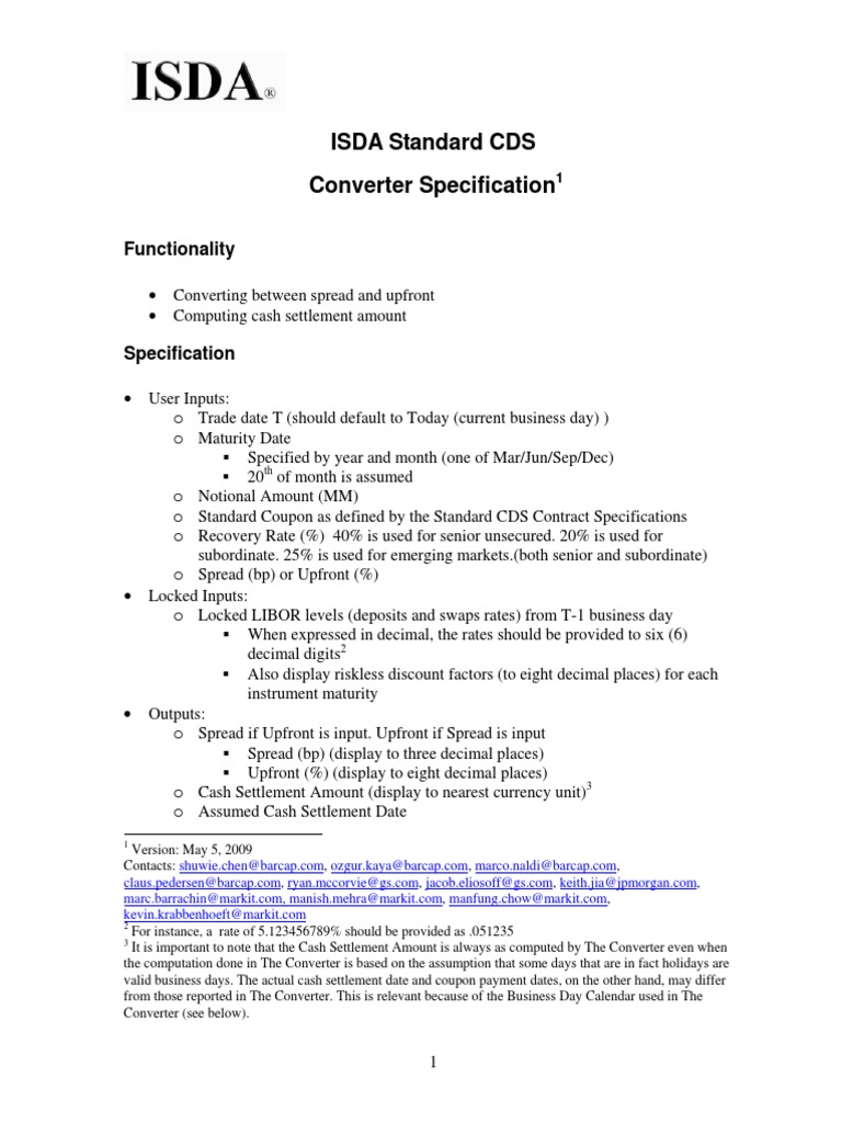 ISDA Standard CDS Contract Converter Specification - Sept 4, 2009 | PDF ...