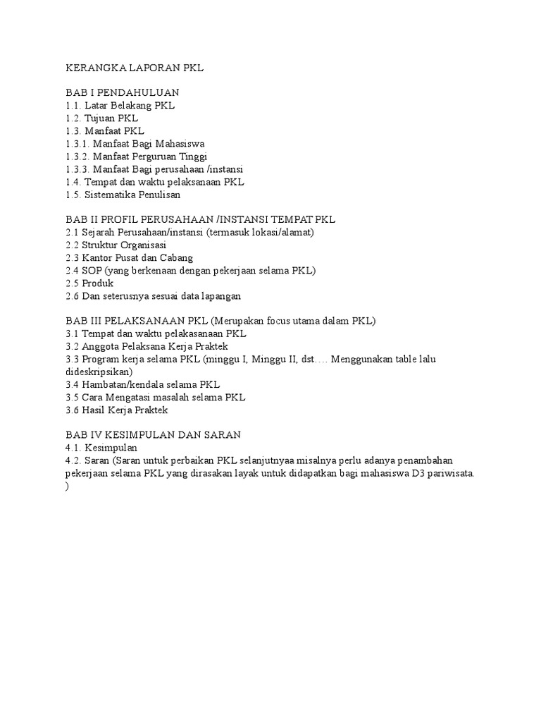 Kerangka Laporan PKL | PDF