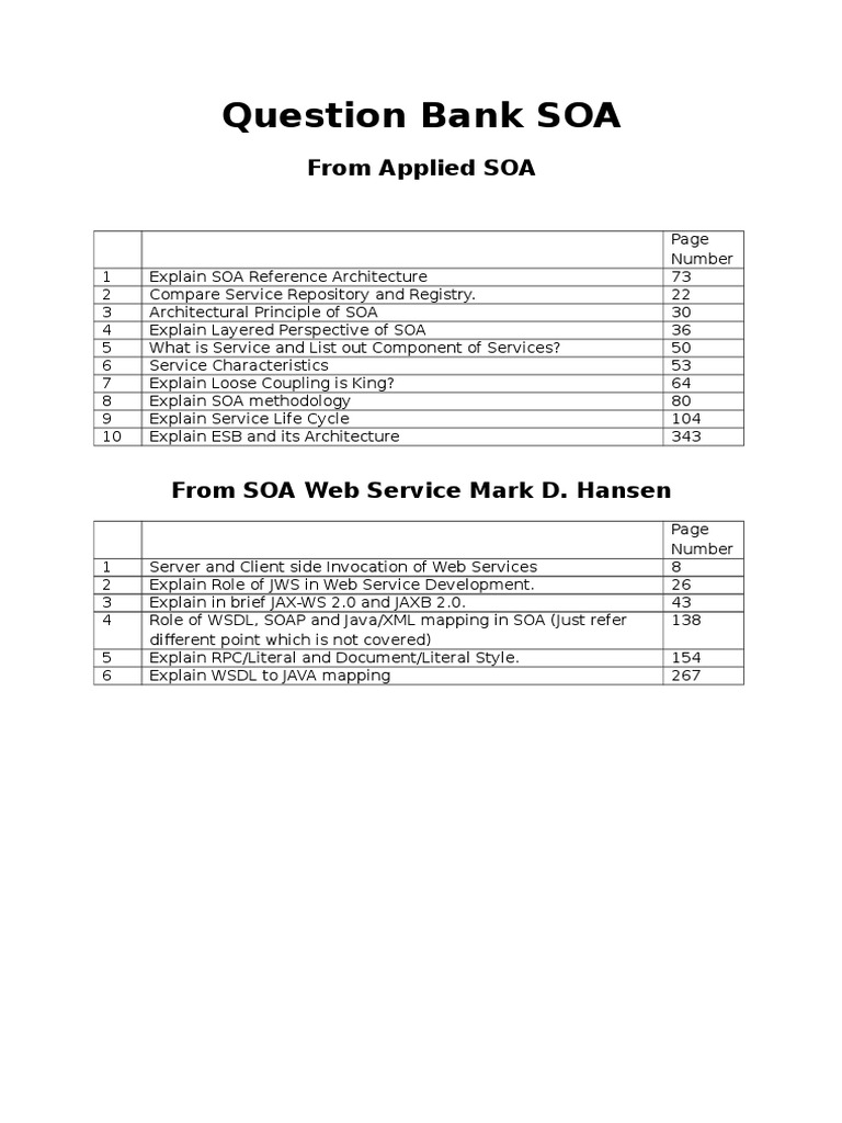 Question Bank SOA | PDF | Service Oriented Architecture | Web Service