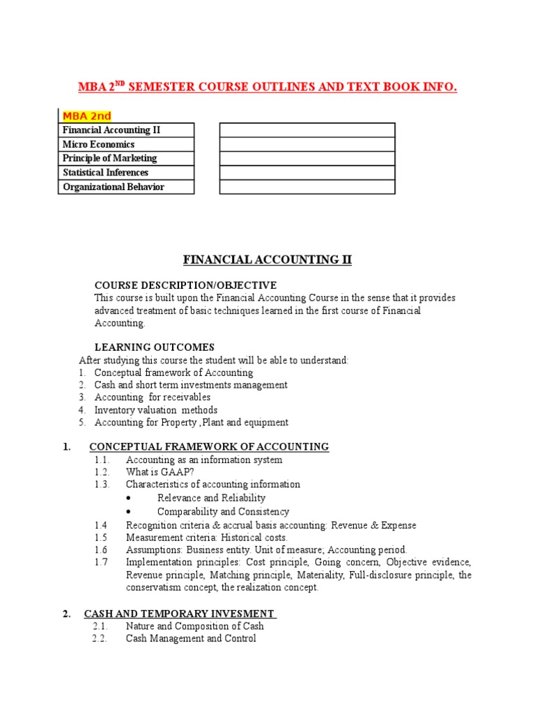 MBA 2nd Semester Course Outlines | PDF | Organizational Behavior ...