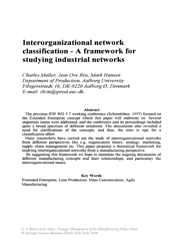 Interorganizational Network Classification A Framework For Studying ...
