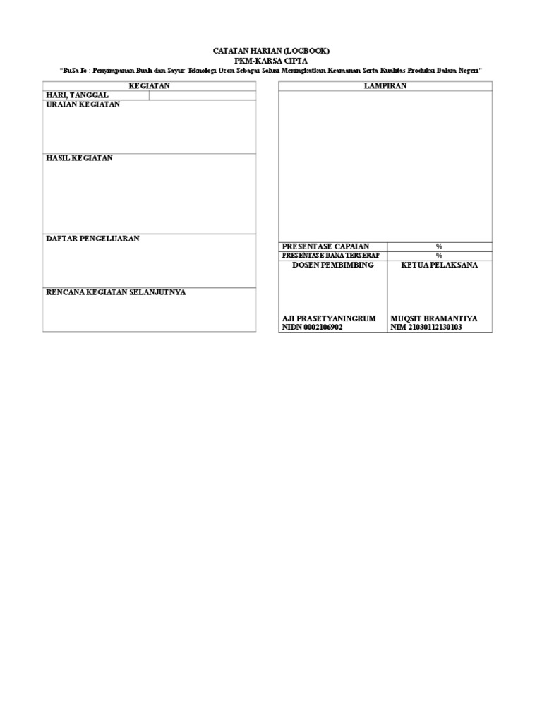 Template Logbook PKM UNDIP | PDF