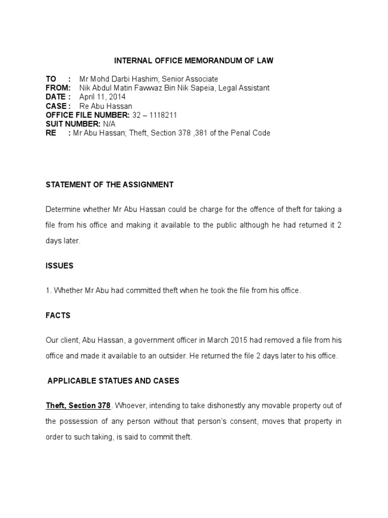 Sample Interoffice Memorandum | Theft | Property | Free 30-day Trial ...