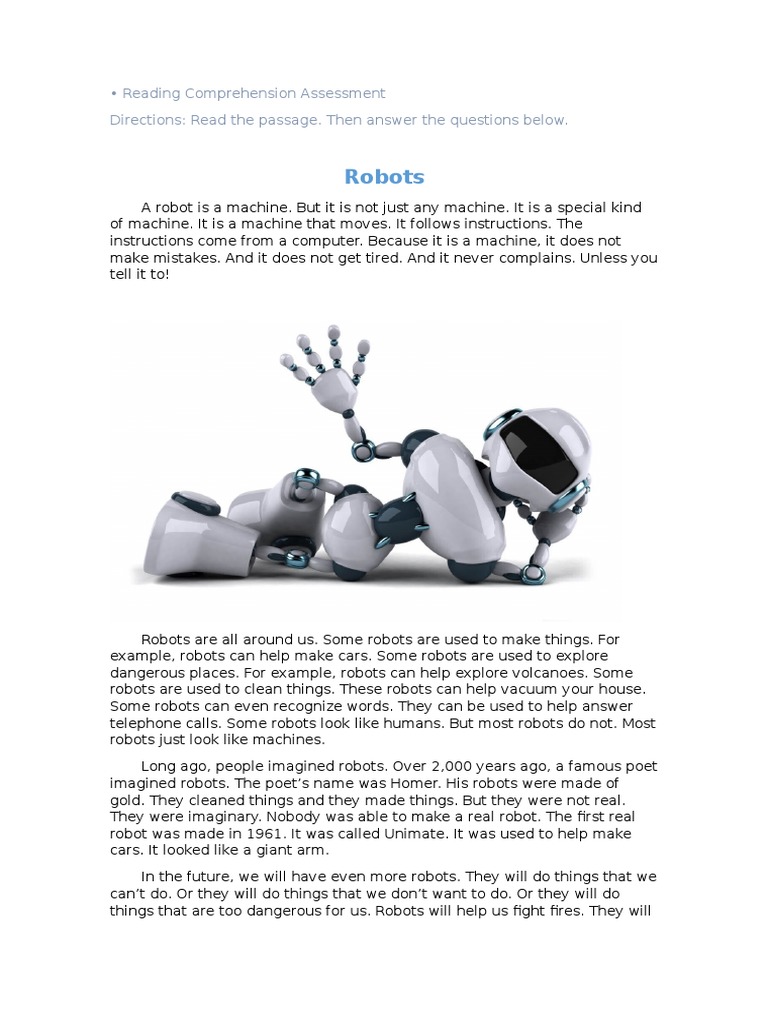 Robots: - Reading Comprehension Assessment Directions: Read The Passage ...