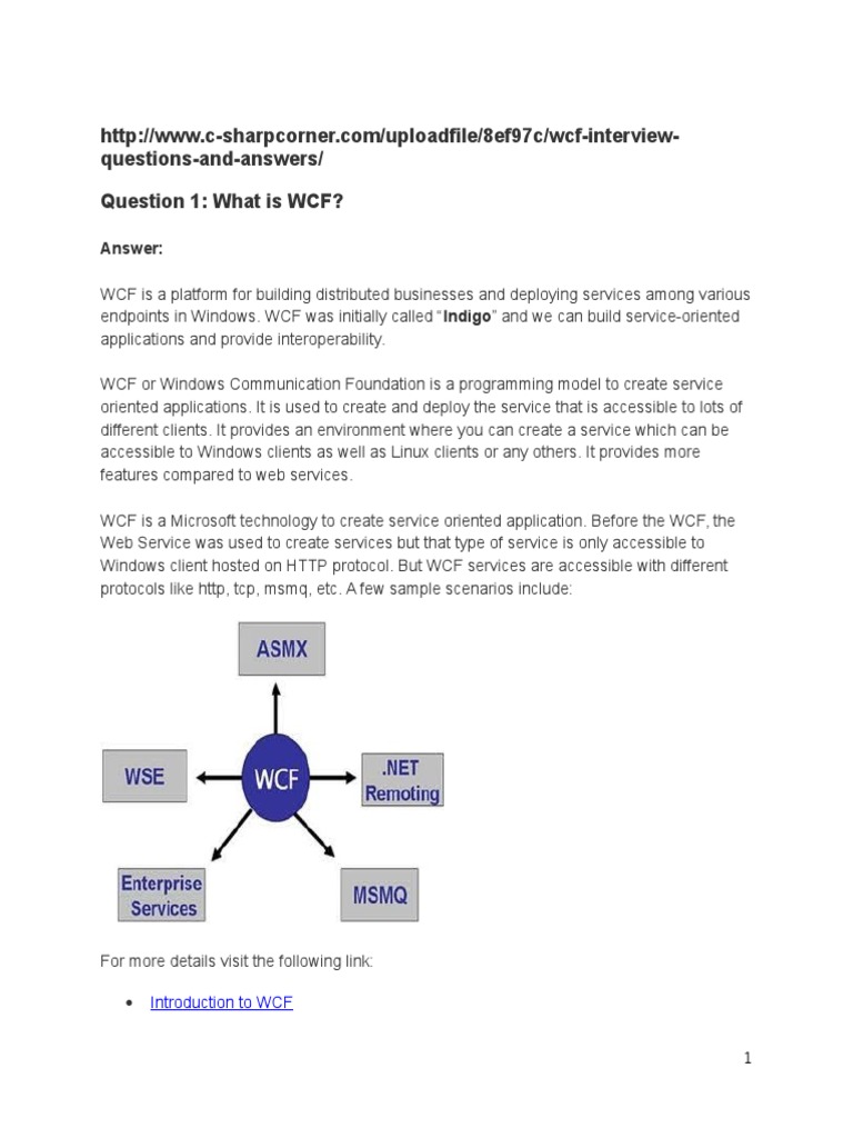 Questions-And-Answers/ Question 1: What Is WCF?: Answer | PDF | Windows ...