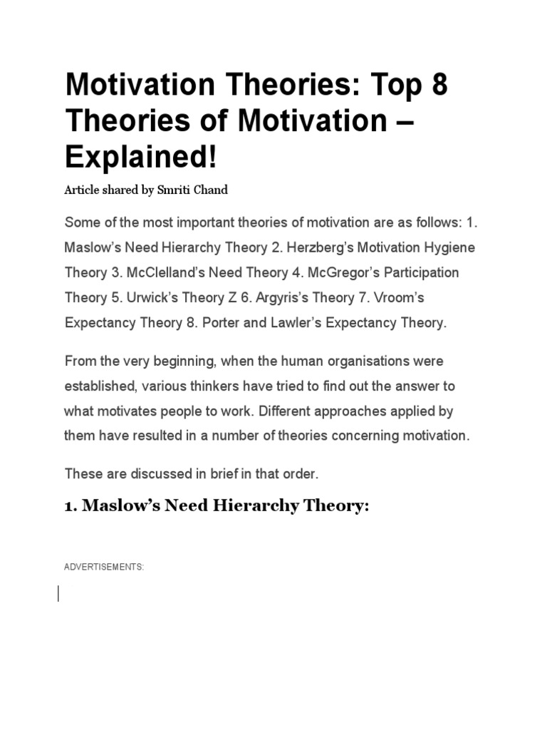 Motivation Theories: Top 8 Theories of Motivation - Explained! | PDF ...