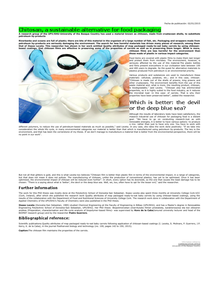 Chitosan, a sustainable alternative for food packaging