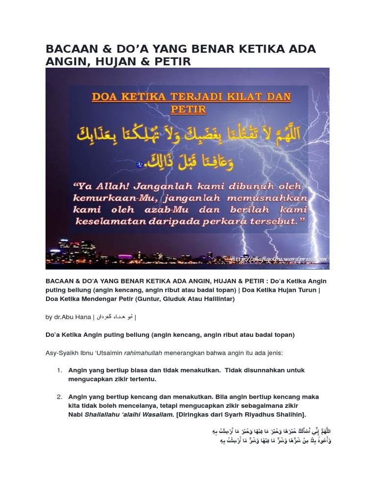 Doa Saat Angin, Hujan, dan Petir | PDF