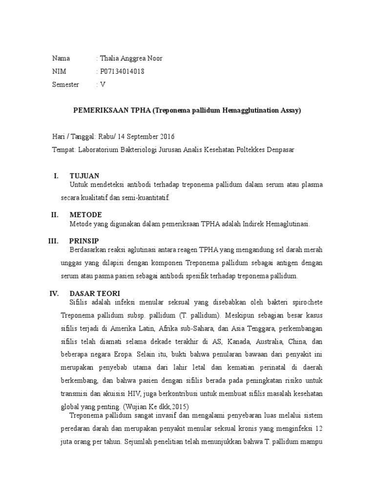 PEMERIKSAAN TPHA (Treponema pallidum Hemagglutination Assay)