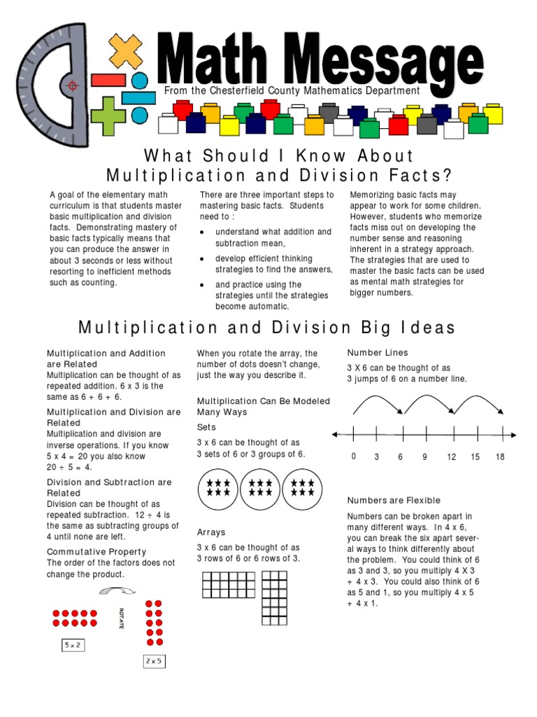 grade 4 math parent newsletter basic facts multiplication and division ...