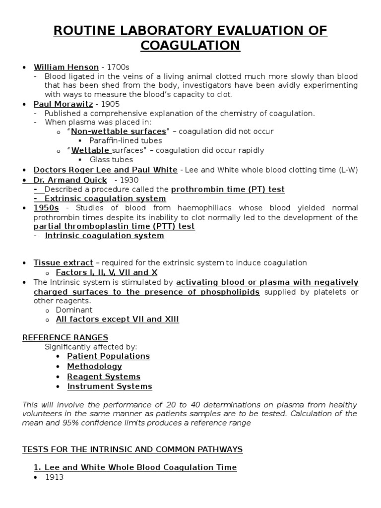 Routine Laboratory Evaluation of Coagulation | PDF | Coagulation | Platelet