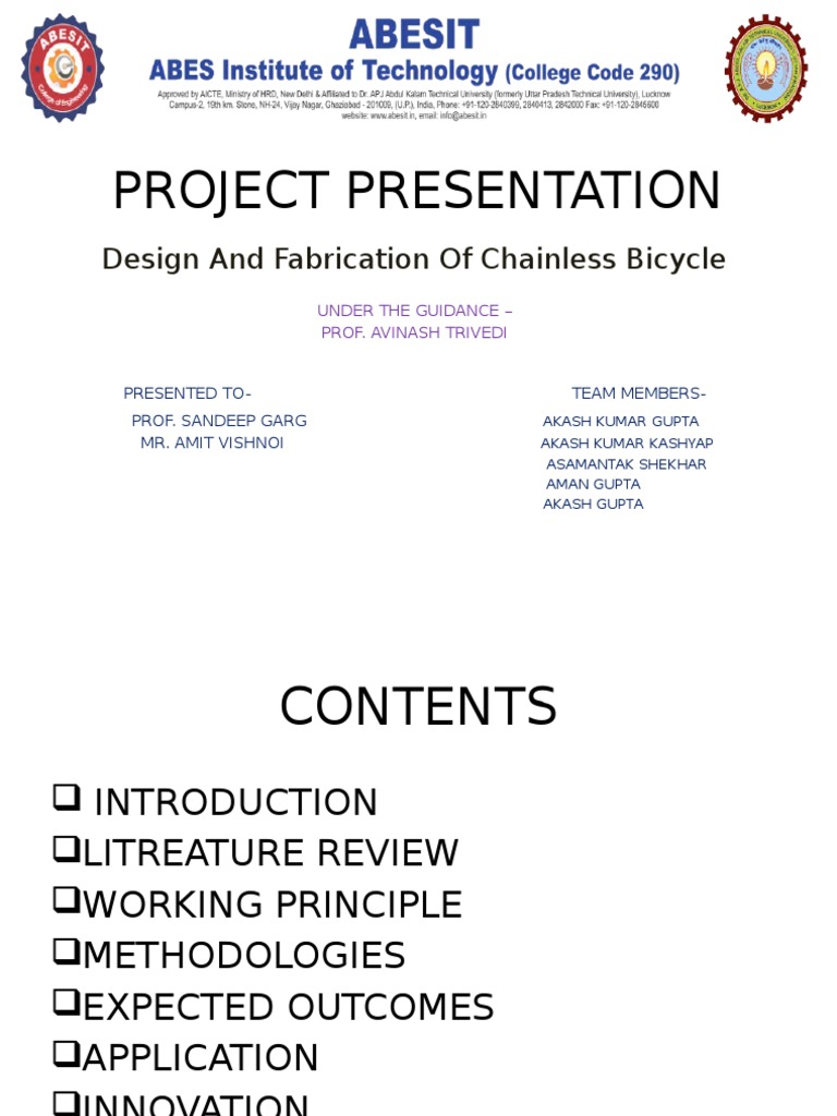 Project Presentation: Design and Fabrication of Chainless Bicycle | PDF ...