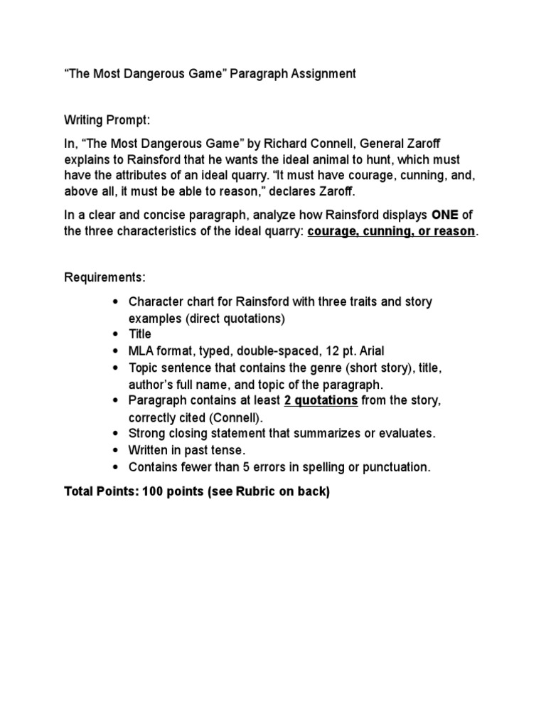 The Most Dangerous Game Paragraph | PDF