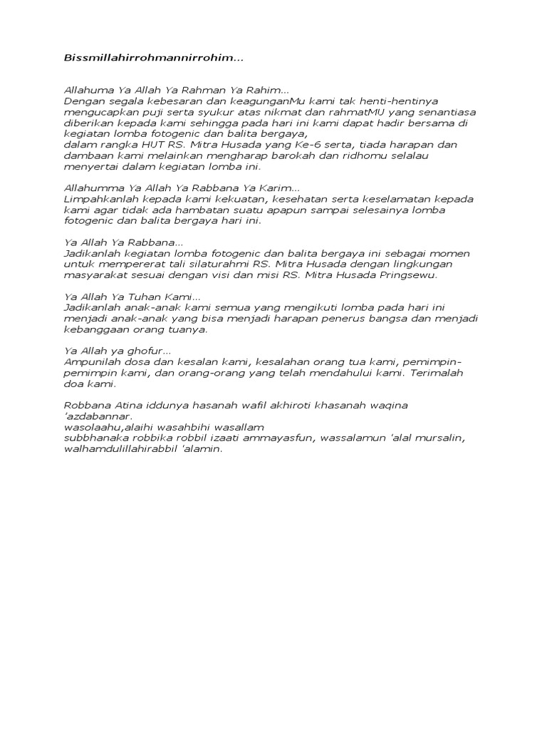 Doa Pembukaan Acara Lomba | PDF