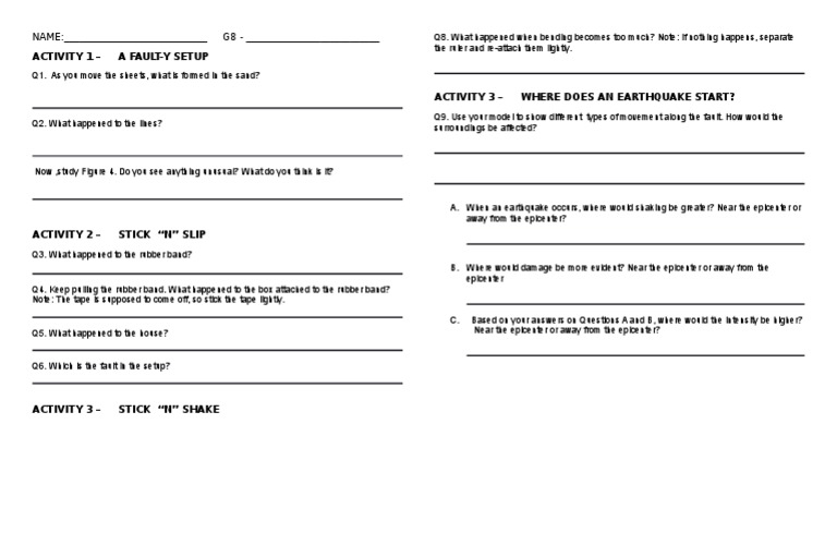 Answer Sheet Fault and Earthquake | PDF | Earthquakes | Disasters