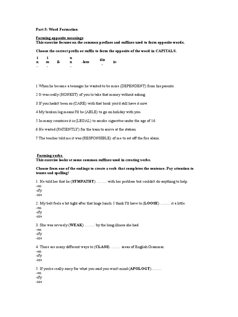 Word Formation Exercises | PDF | Verb | English Language