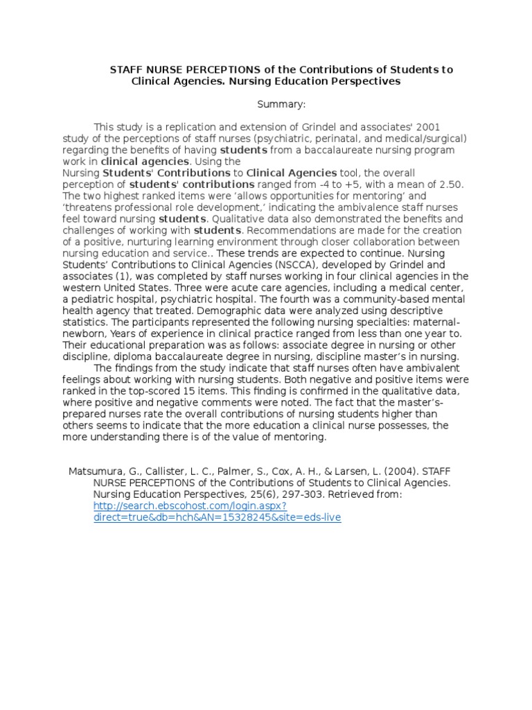 STAFF NURSE PERCEPTIONS of The Contributions of Students To Clinical ...
