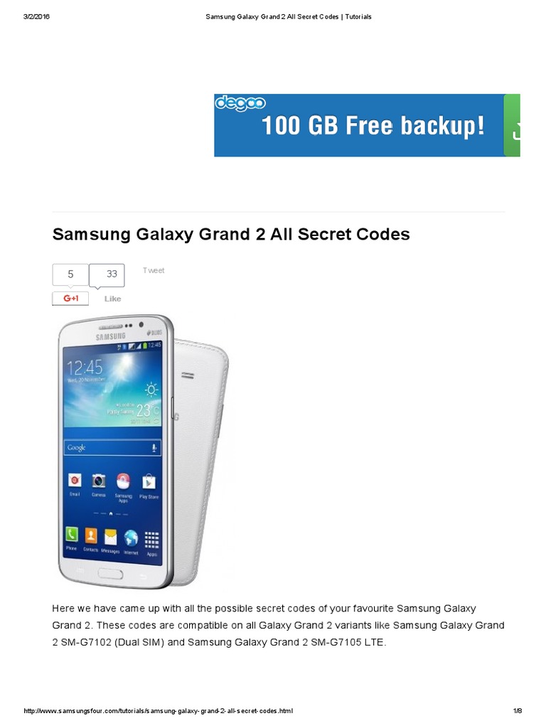 Samsung Galaxy Grand 2 All Secret Codes | PDF | Android (Operating ...