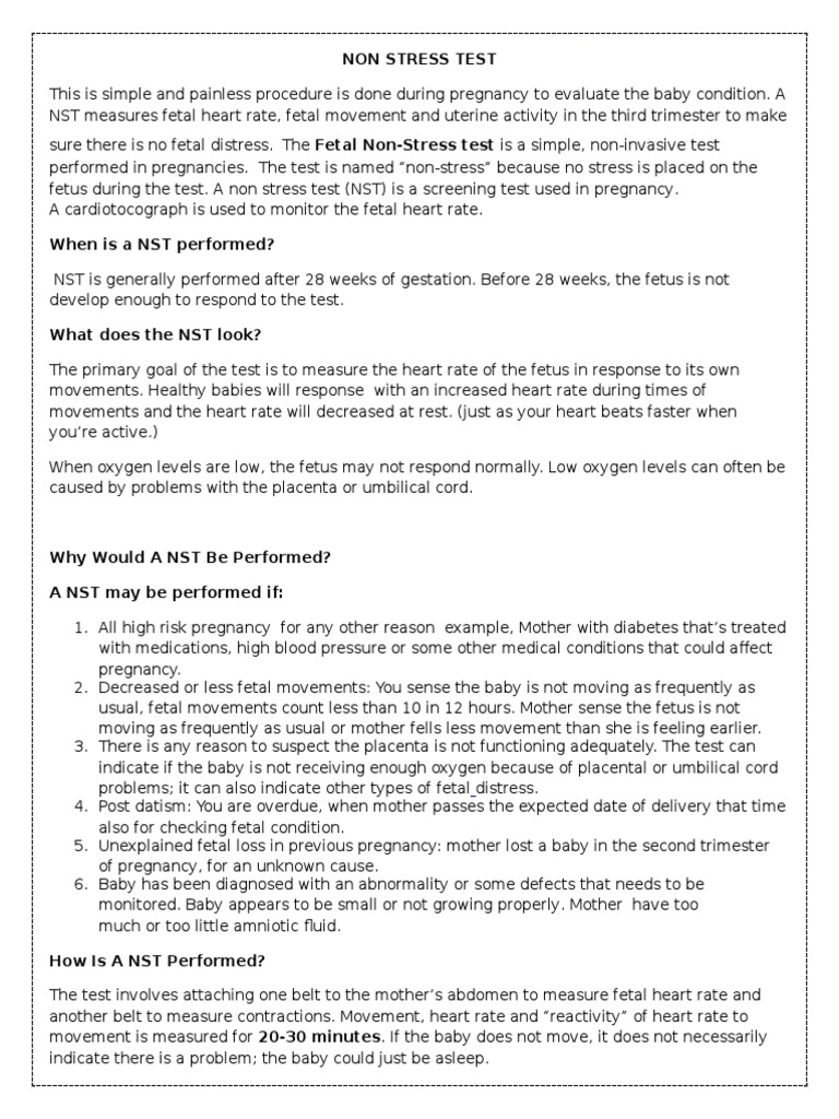 Non Stress Test | PDF | Fetus | Pregnancy