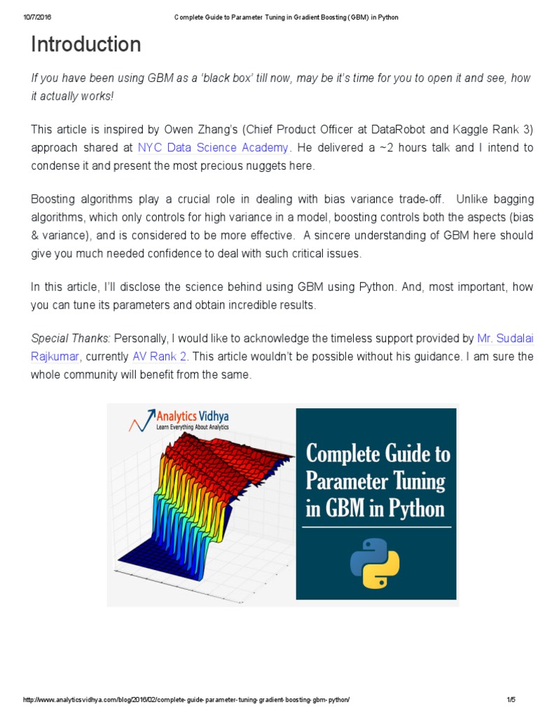 GBM Parameter Tuning Guide Python | PDF | Algorithms | Artificial ...