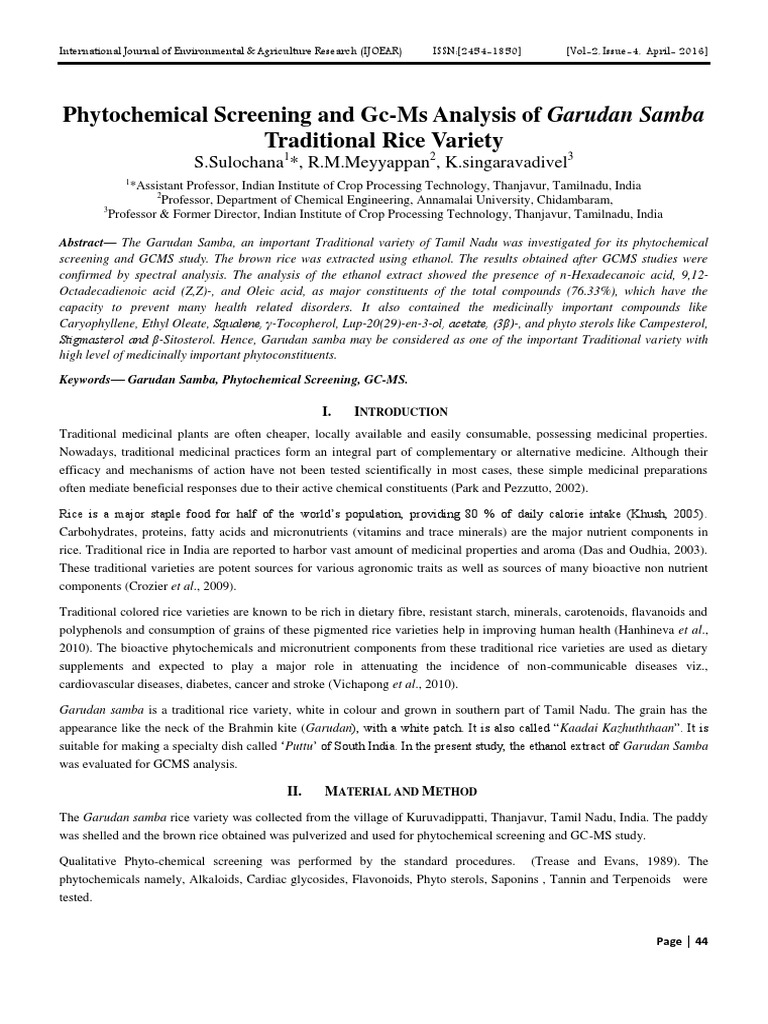 Agriculture Journal Phytochemical Screening and Gc-Ms Analysis of ...