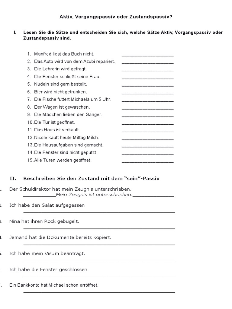 Aktiv, Vorgangspassiv, Zustandspassiv b2 | PDF