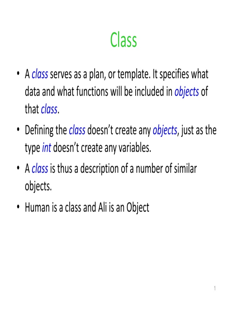 Object Oriented Programming Objects And Classes Class