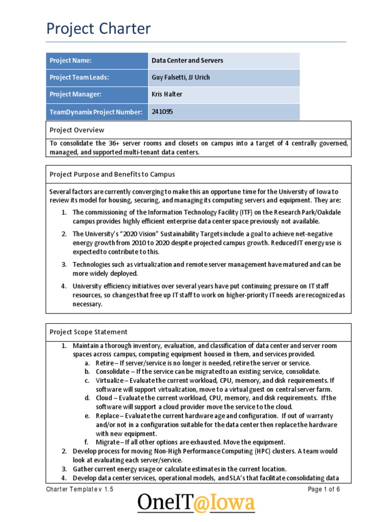 Data Center and Server Project Charter-Draft | PDF | Data Center ...