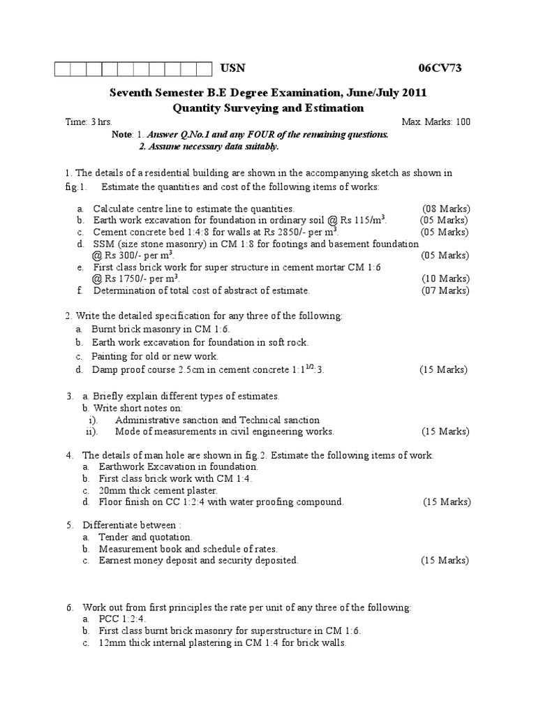 eSTIMATION VTU QUESTION PAPER | PDF