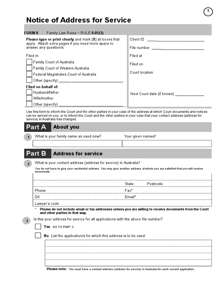 Notice of Address For Service: Part A | PDF | Finance & Money ...