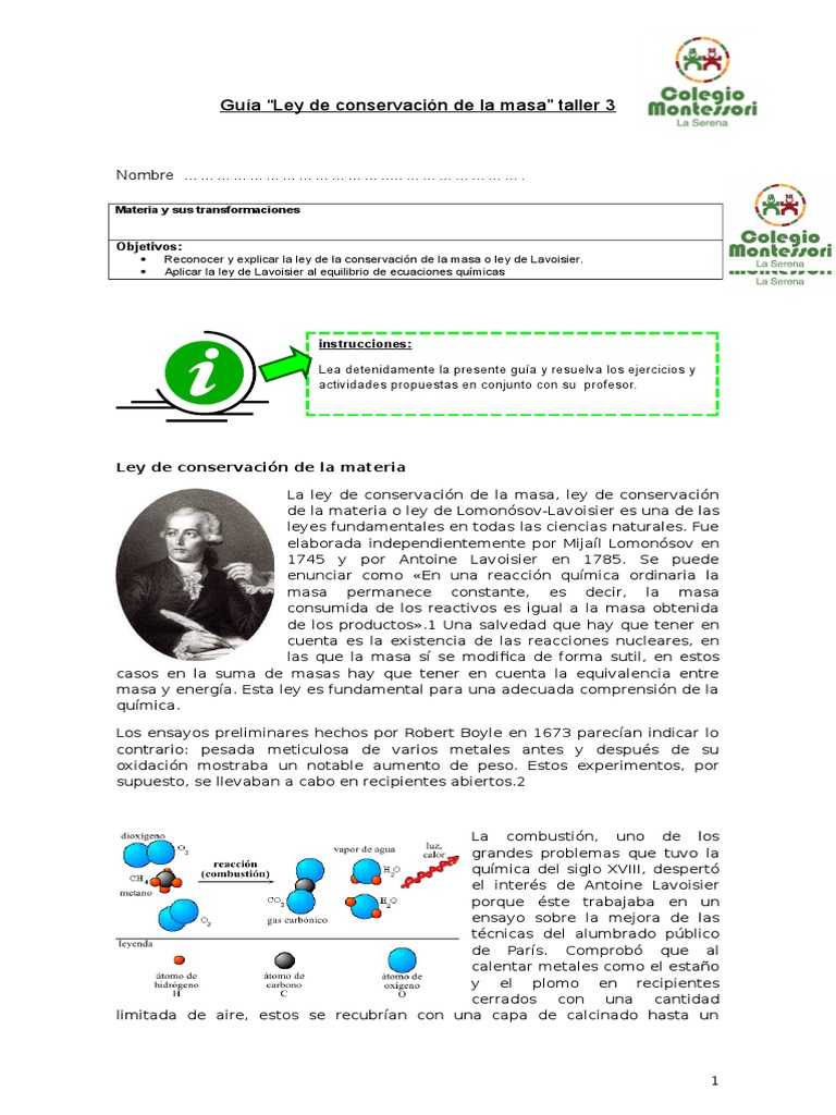 Guía Ley de Conservación de La Masa | PDF | Reacciones químicas ...
