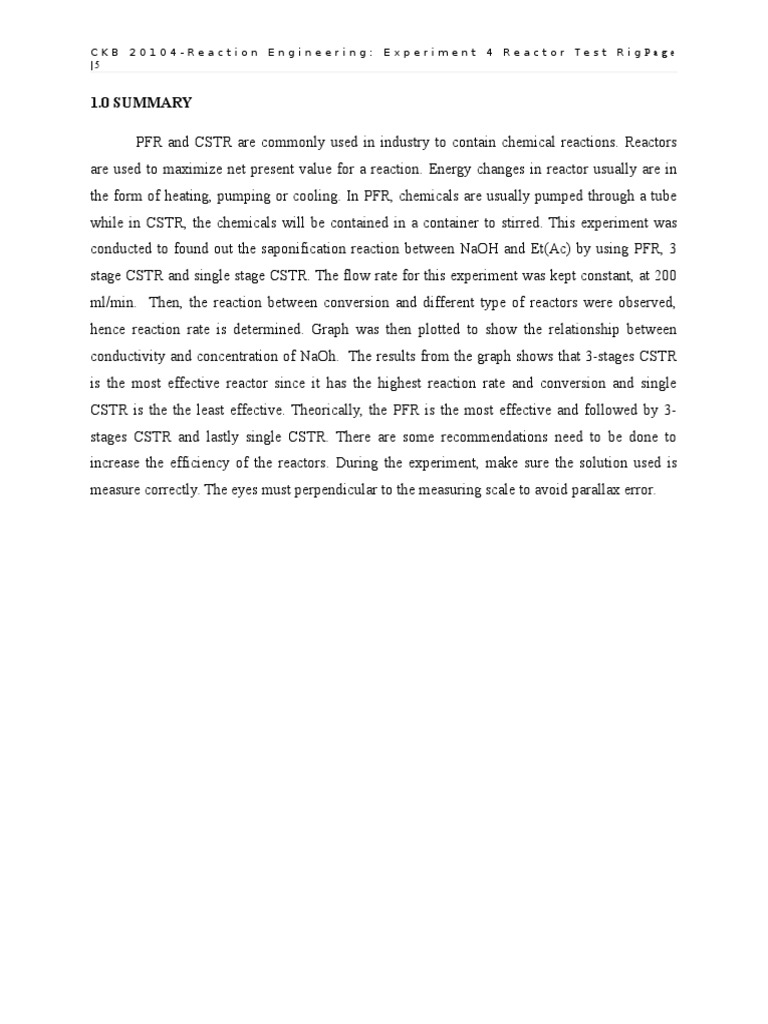 CKB 20104 Reaction Engineering UniKL MICET Experiment 4: Reactor Test ...