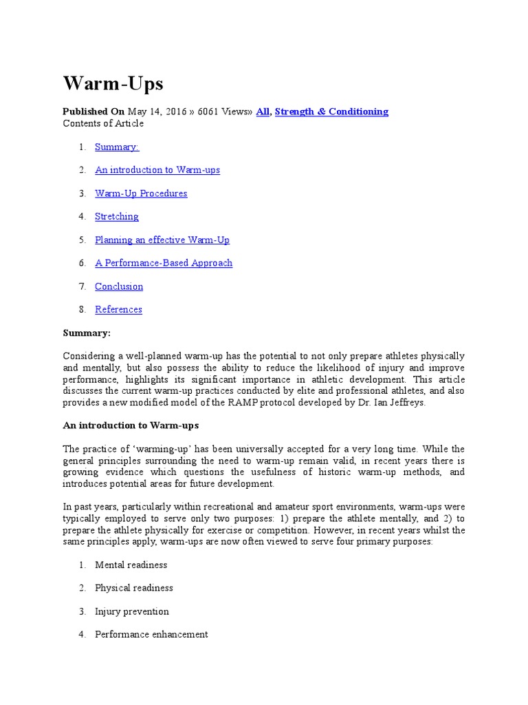 Warm Up | PDF | Physical Exercise | Strength Training